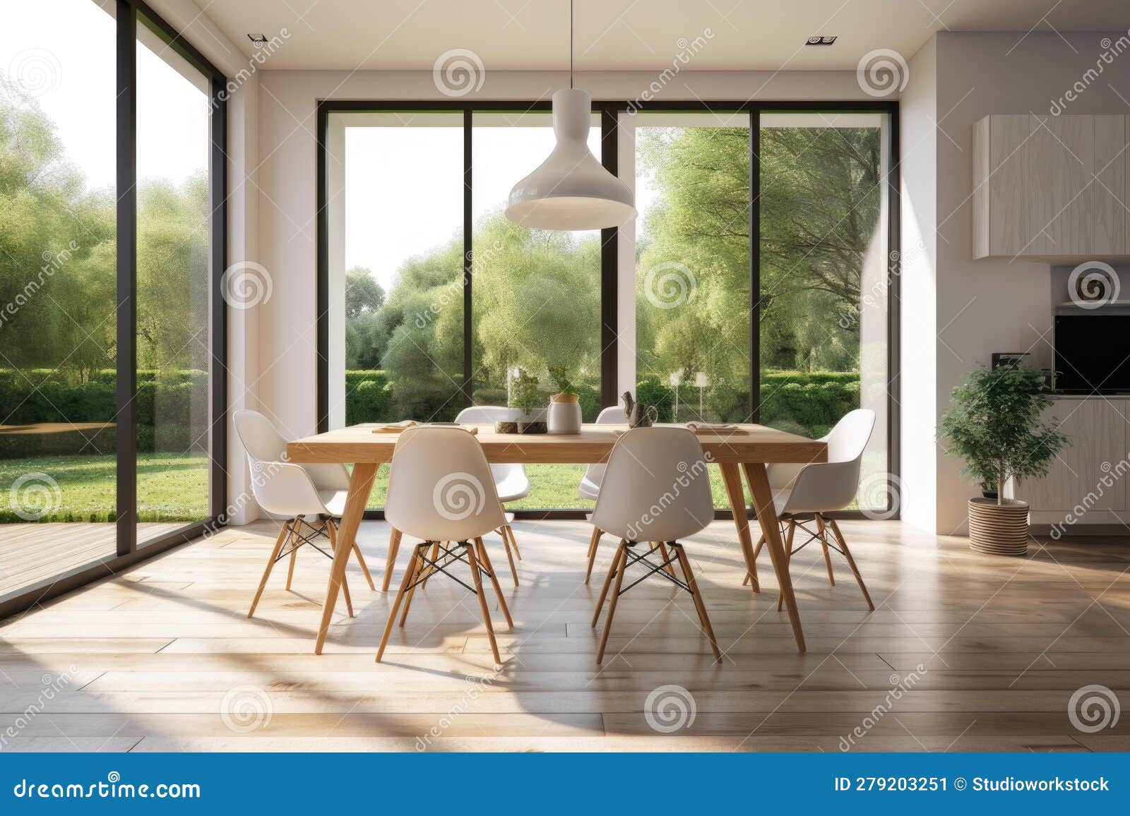 Clutter-free Dining Room, with Simple Table and Chairs, and View of ...
