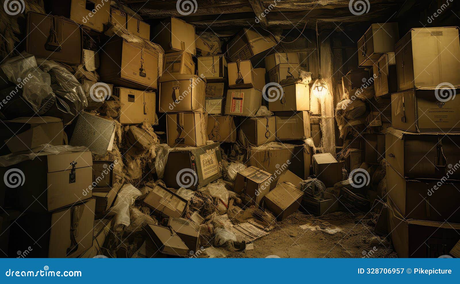 Clutter old boxes stock illustration. Illustration of dusty - 328706957