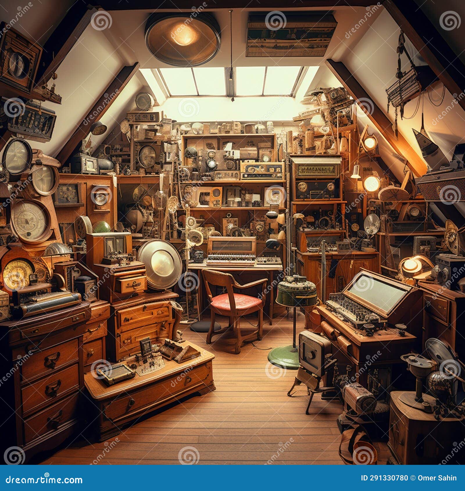 Cluttered Attic Space Filled with Vintage Tech and Antiques Stock Photo ...