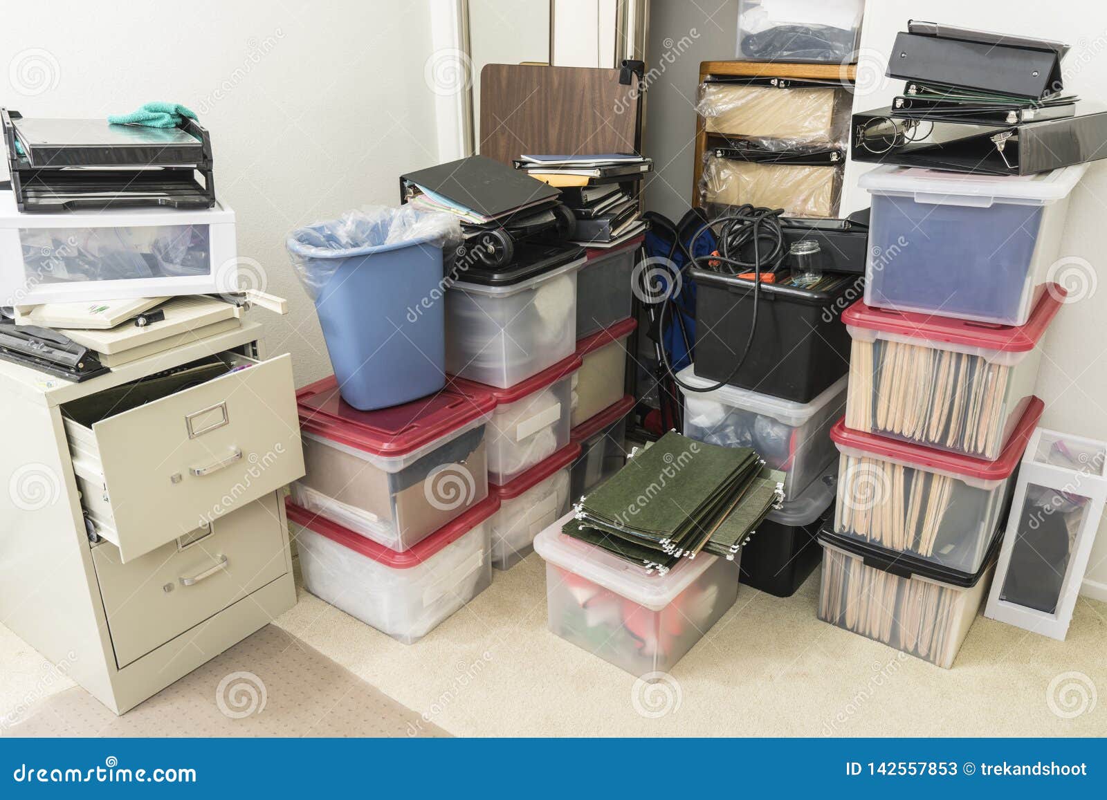 Cluttered Corner in Small Office Stock Image - Image of unit, full ...