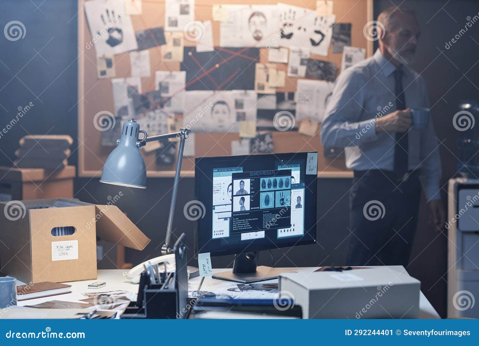 Cluttered Desk in Retro Detectives Office Stock Image - Image of files ...