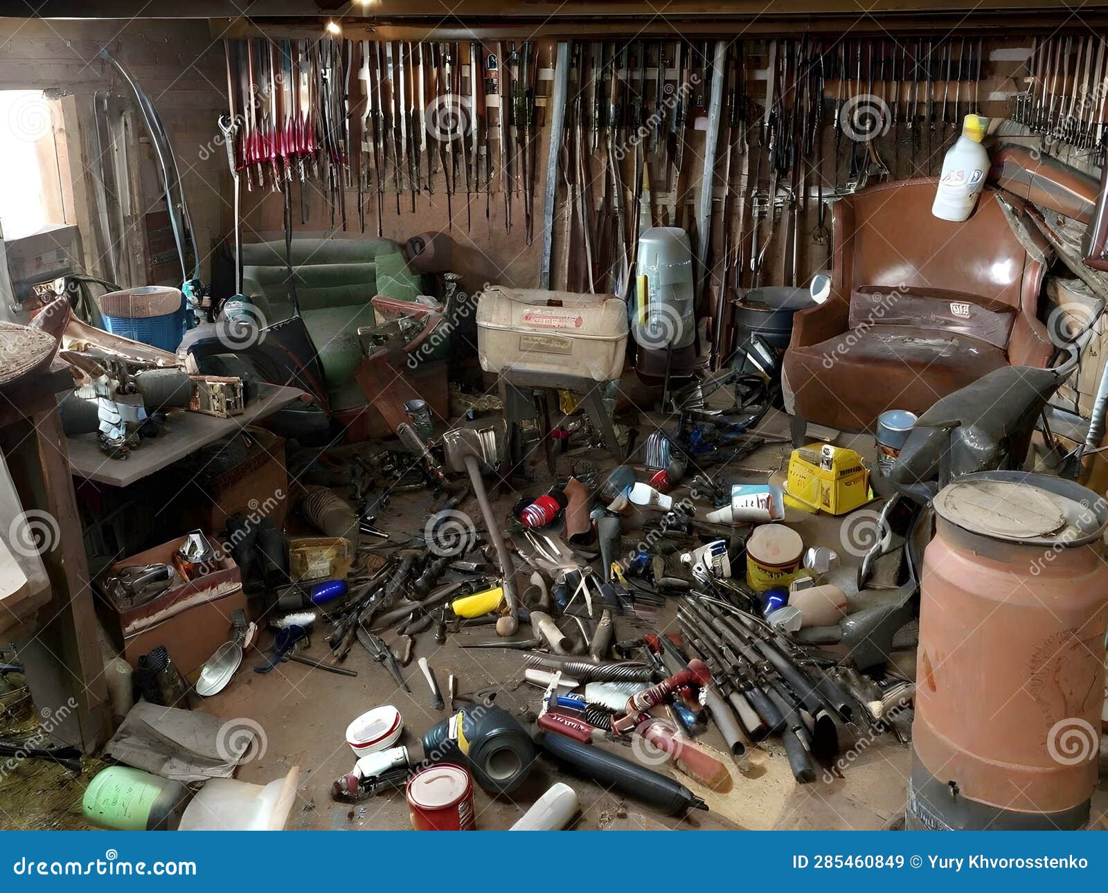 The Cluttered And Disorganized Basement Of A Big Old House. Stock Image ...