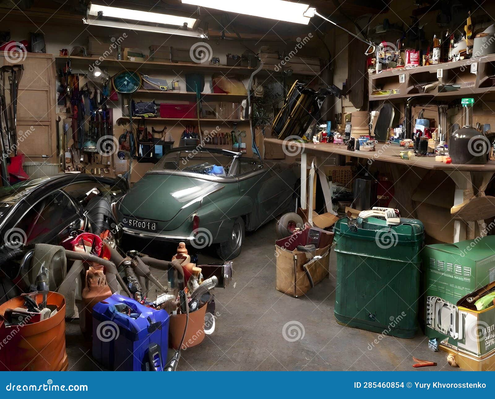 A Cluttered Garage with Stuff Strewn about. Stock Illustration ...