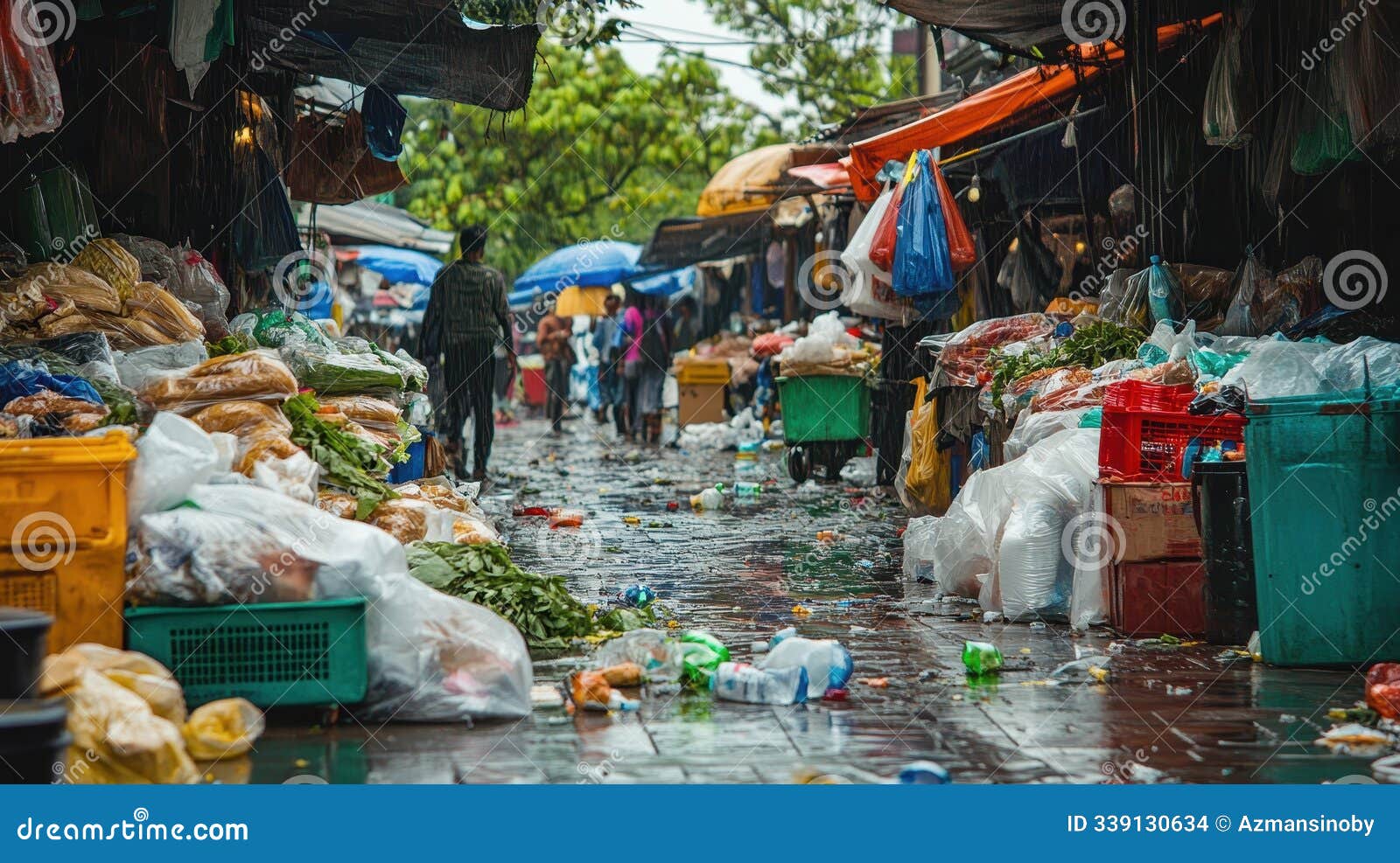 A Cluttered Market Scene with Waste and Debris Scattered Along the ...