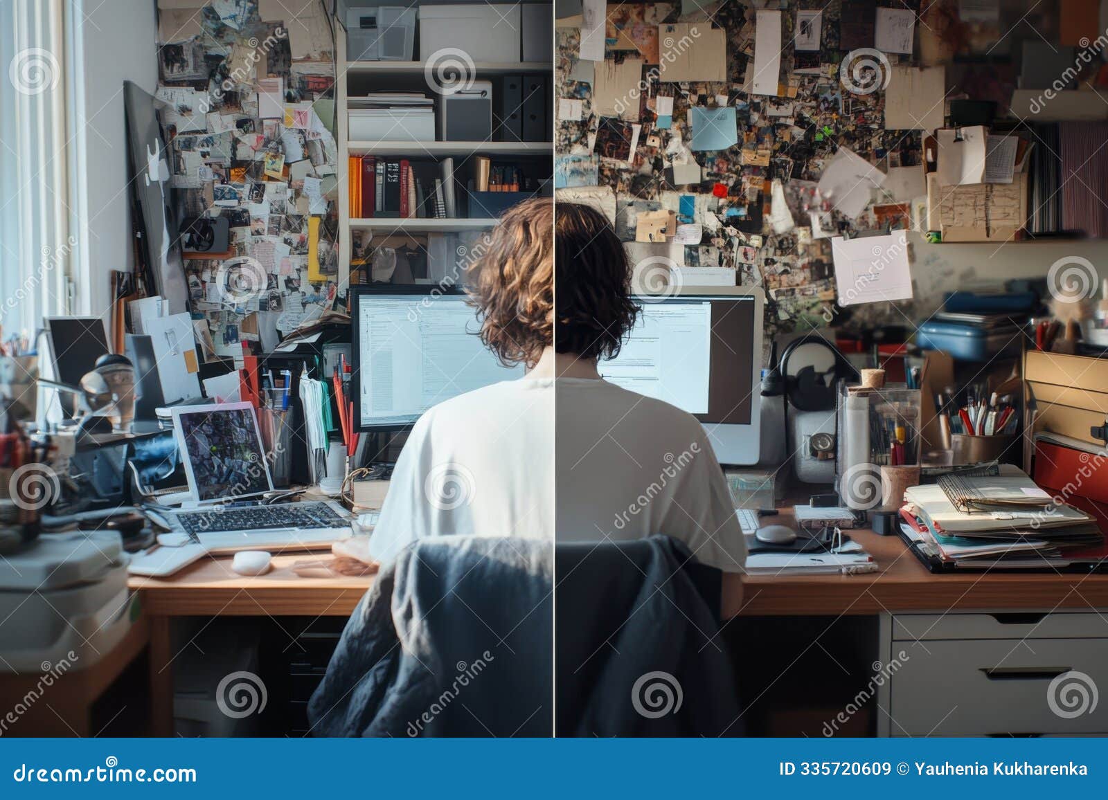 Cluttered Vs Organized Workspace Contrast Stock Illustration ...