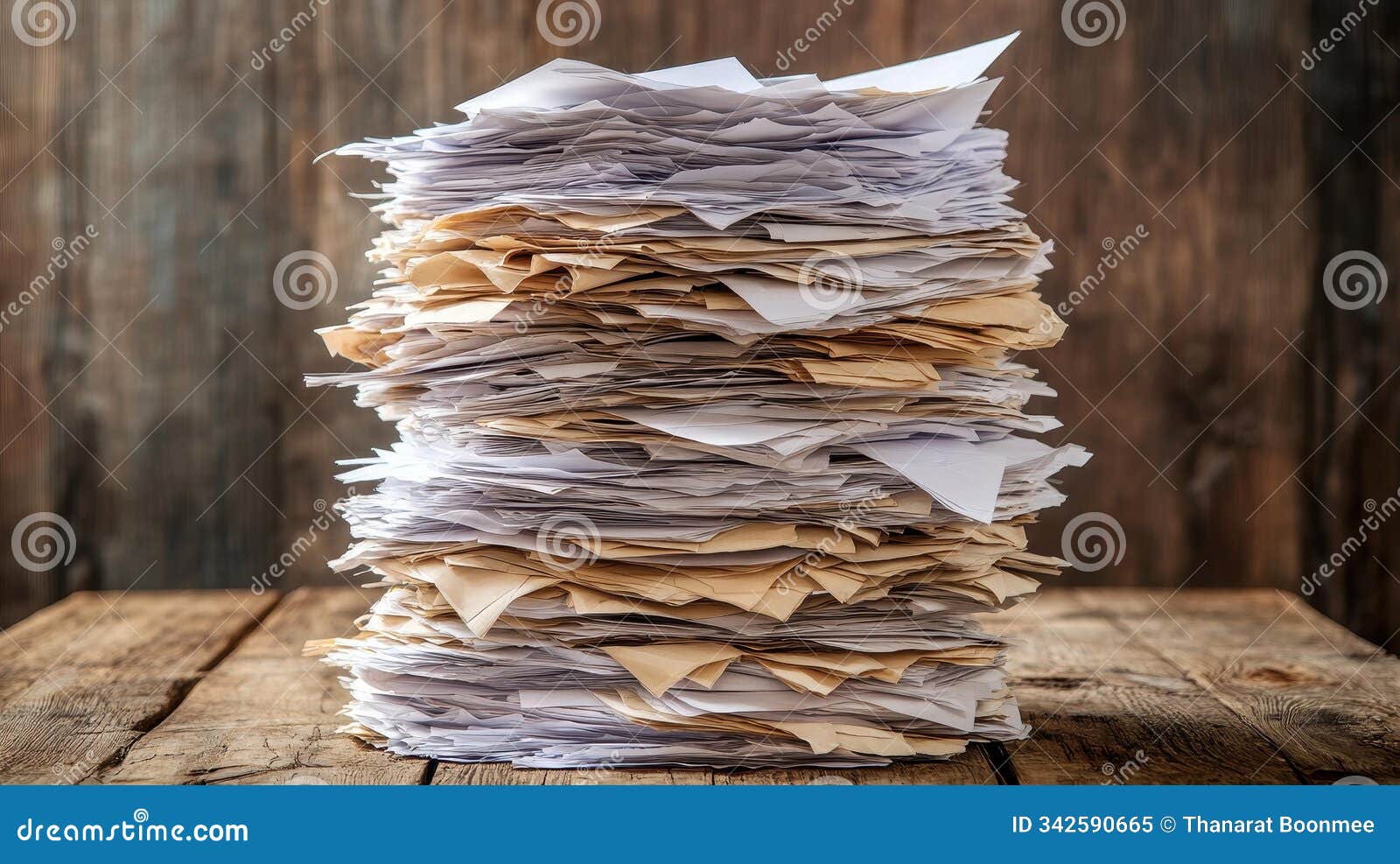 Cluttered White Papers Piled High on a Wooden Desk, Capturing the Chaos ...