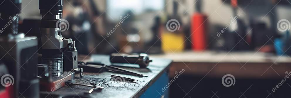 Cluttered Workbench in Workshop Stock Illustration - Illustration of ...