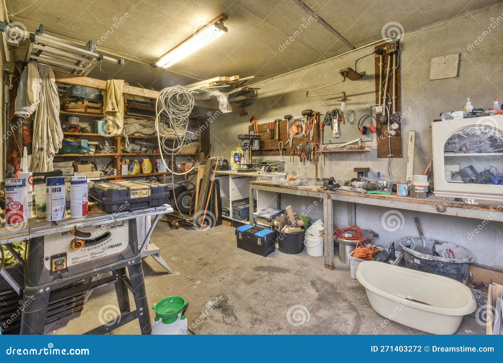 A Cluttered Workshop Filled with Various Tools and Equipment Editorial ...