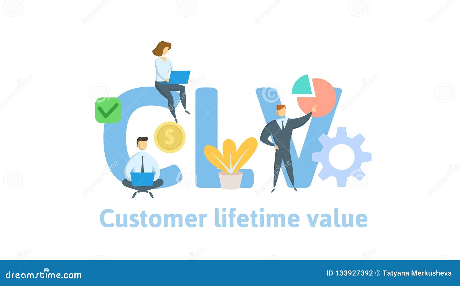 CLV, Customer Lifetime Value. Concept with Keywords, Letters and Icons ... CLV, Customer Lifetime Value. Concept with Keywords, Letters and Icons ...