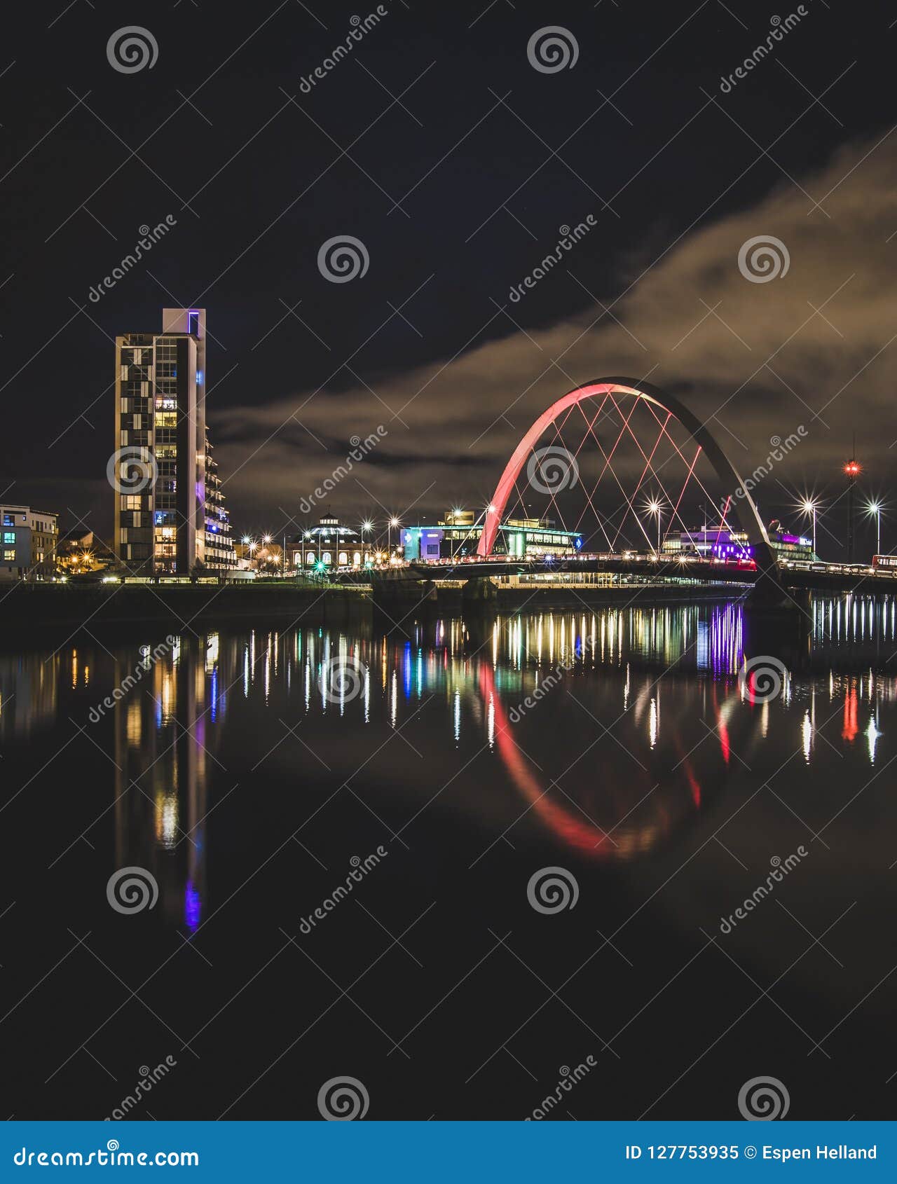 The Clyde Arc and Light Reflections at Night Stock Image - Image of ...