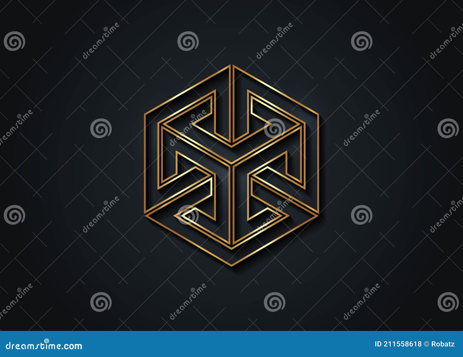 Optical Illusion, Gold Impossible Cube, Isometric Drawing. Logo ...