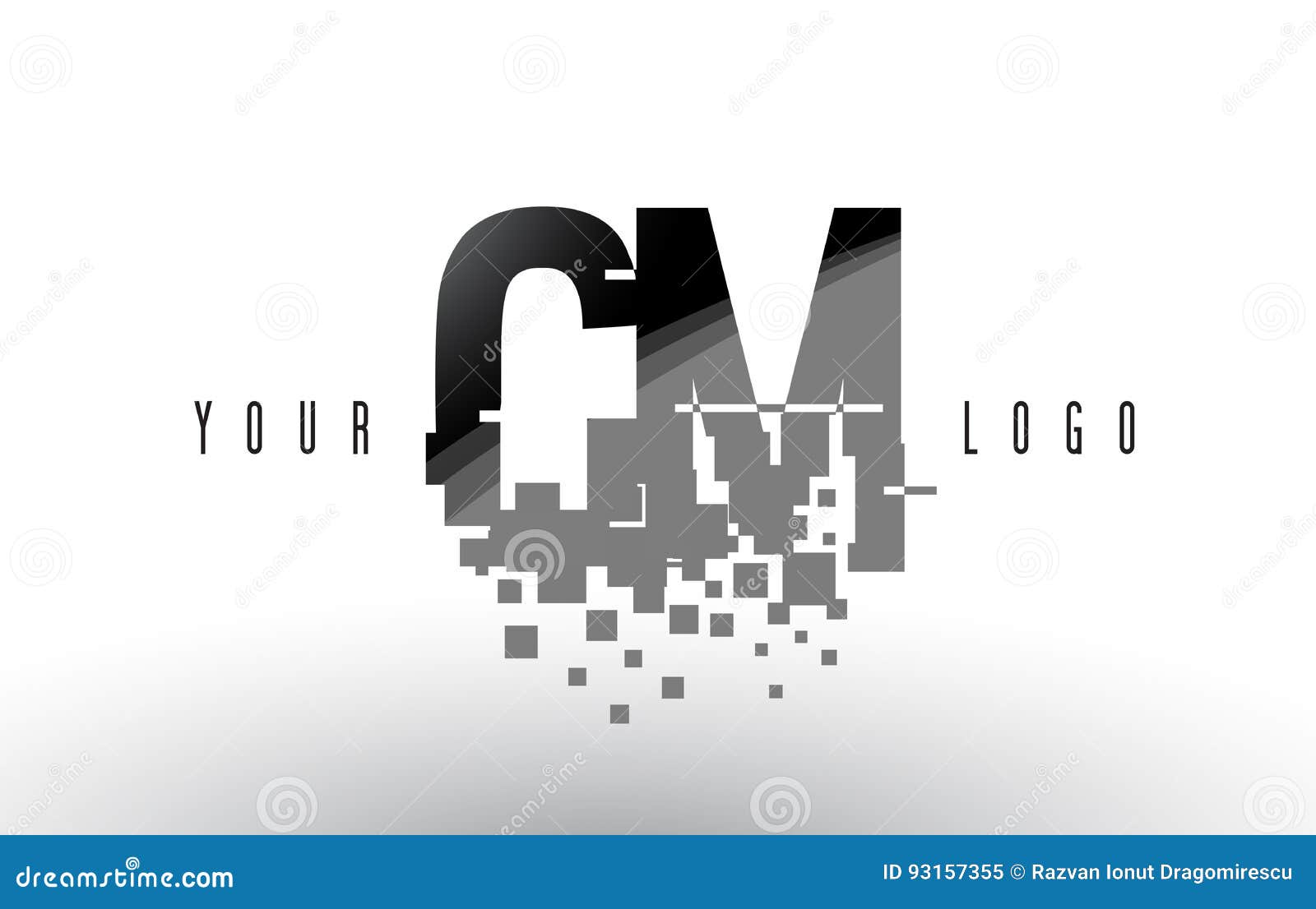 CM C M Pixel Letter Logo with Digital Shattered Black Squares Stock ...