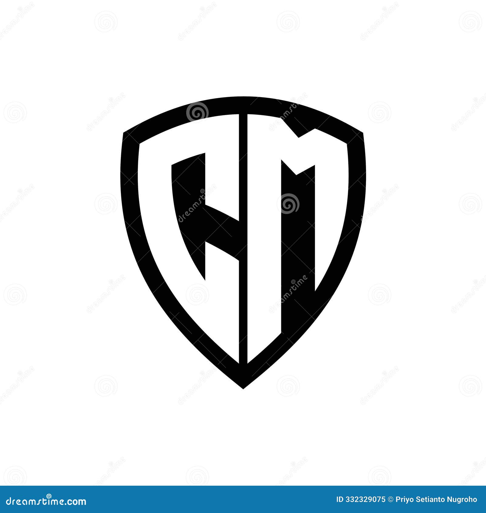 CM Monogram Logo with Bold Letters Shield Shape with Black and White ...