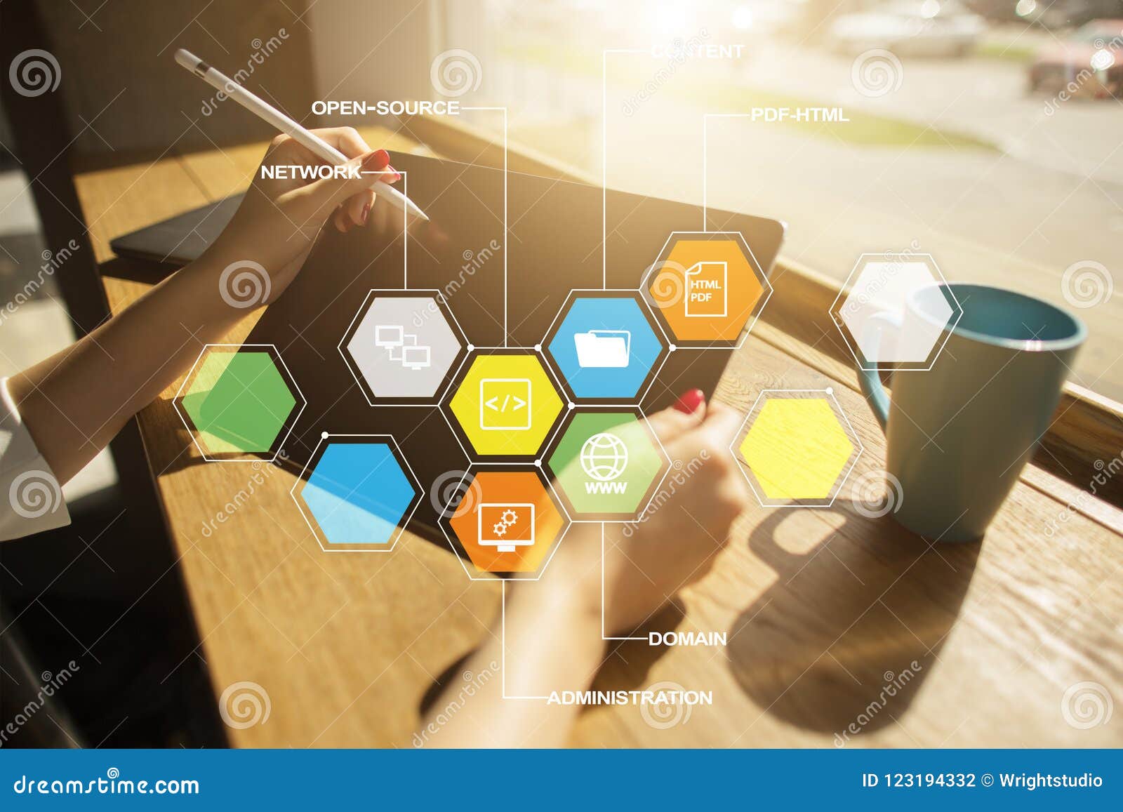 CMS. Content Management System Applications Icons on Virtual Screen ...