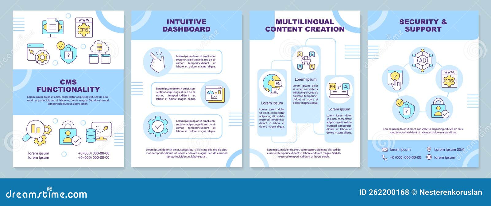 CMS Functionality Blue Brochure Template Stock Vector - Illustration of ...