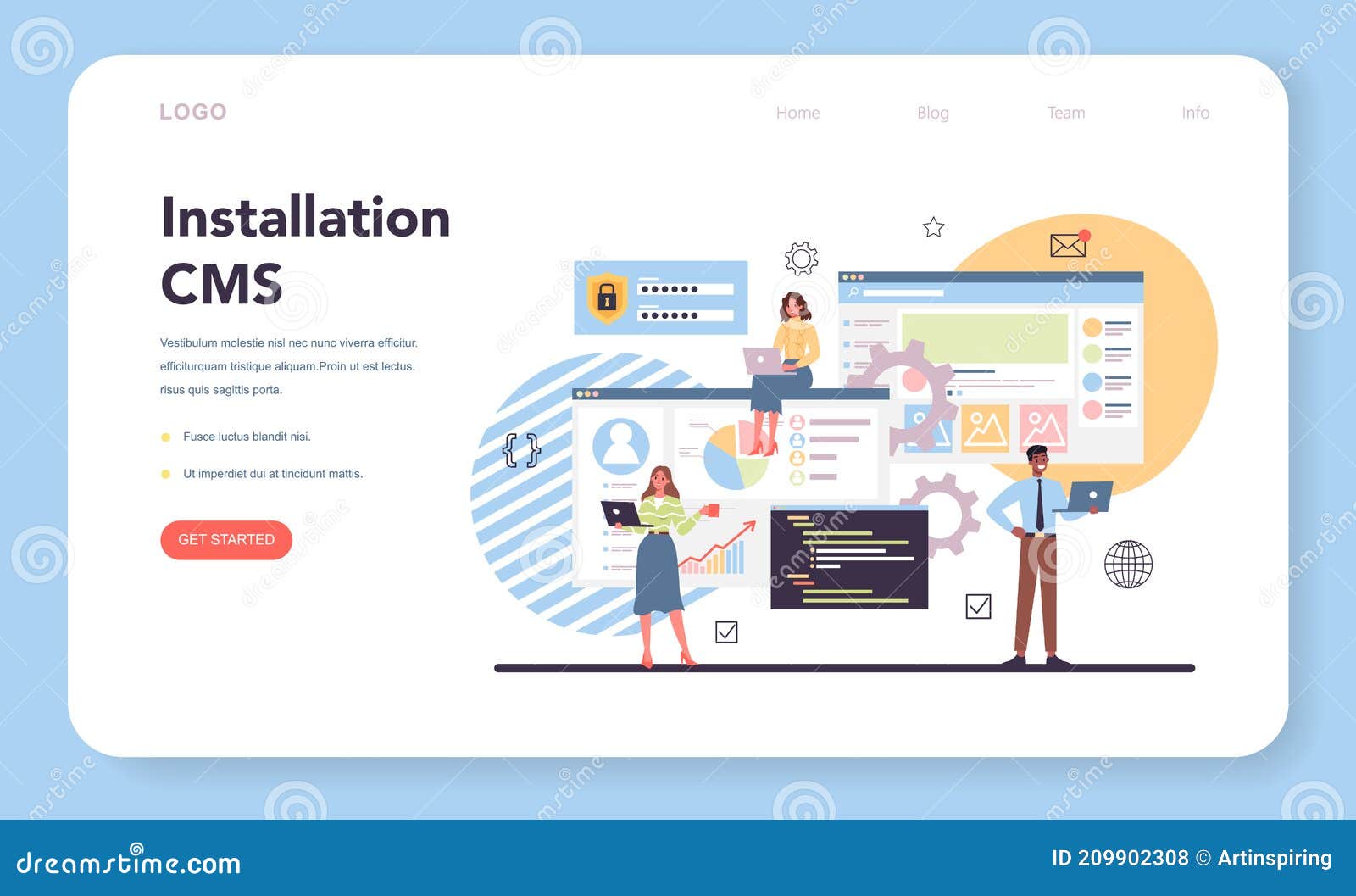 CMS Instalation Web Banner or Landing Page. Content Stock Vector ...