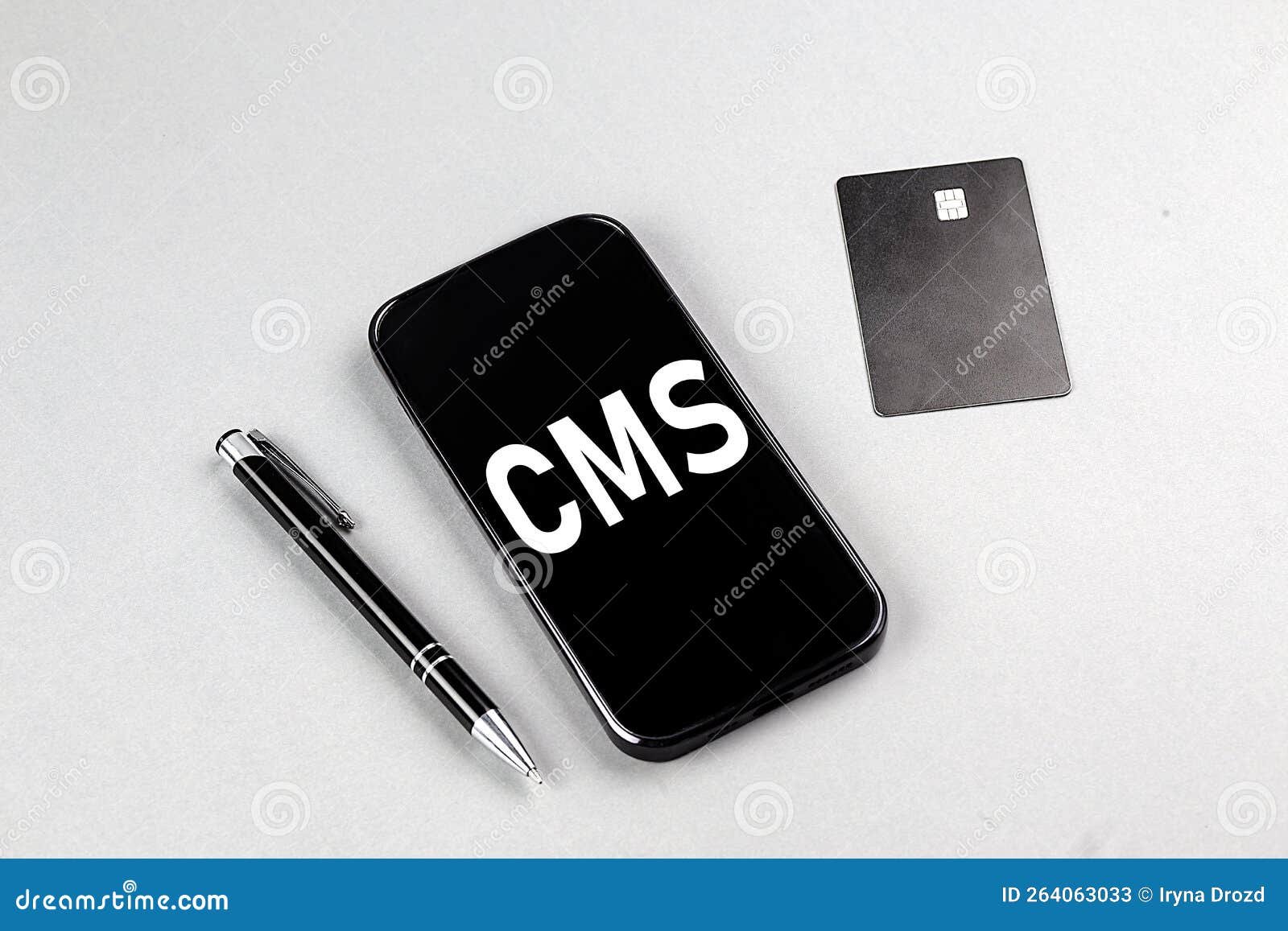 CMS Word on Smartphone with Credit Card and Pen Stock Image - Image of ...
