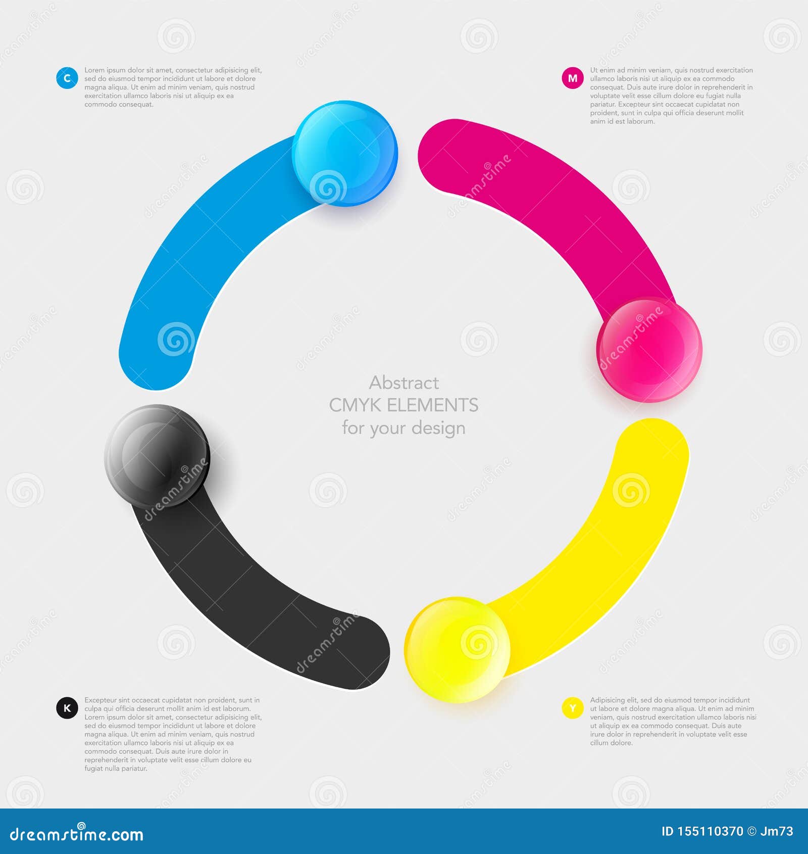 CMYK Background with Stripes and Glossy Buttons in Circle Shape Stock ...