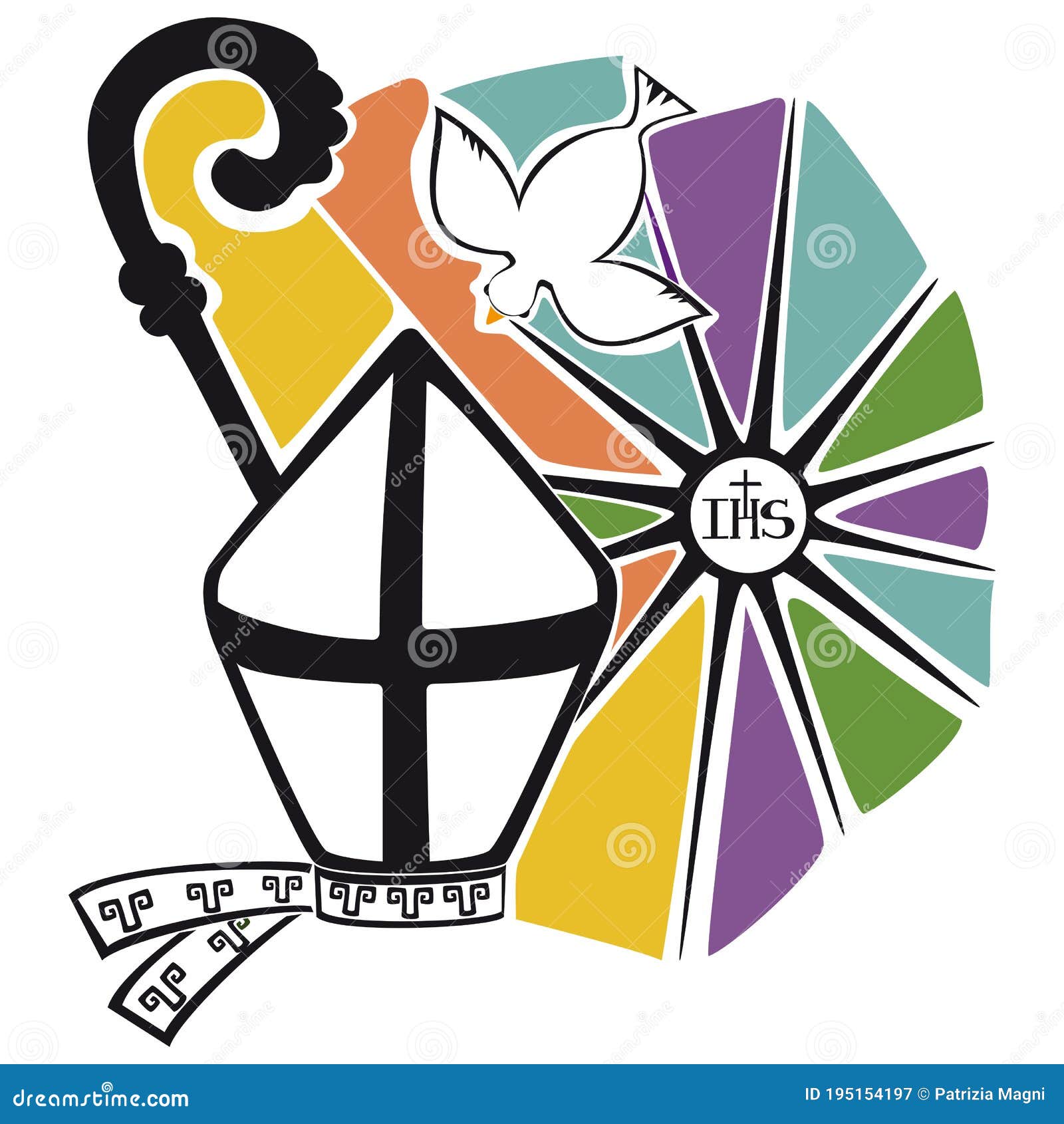 Miter, Pastoral and a White Dove with Colored Background Stock Vector ...