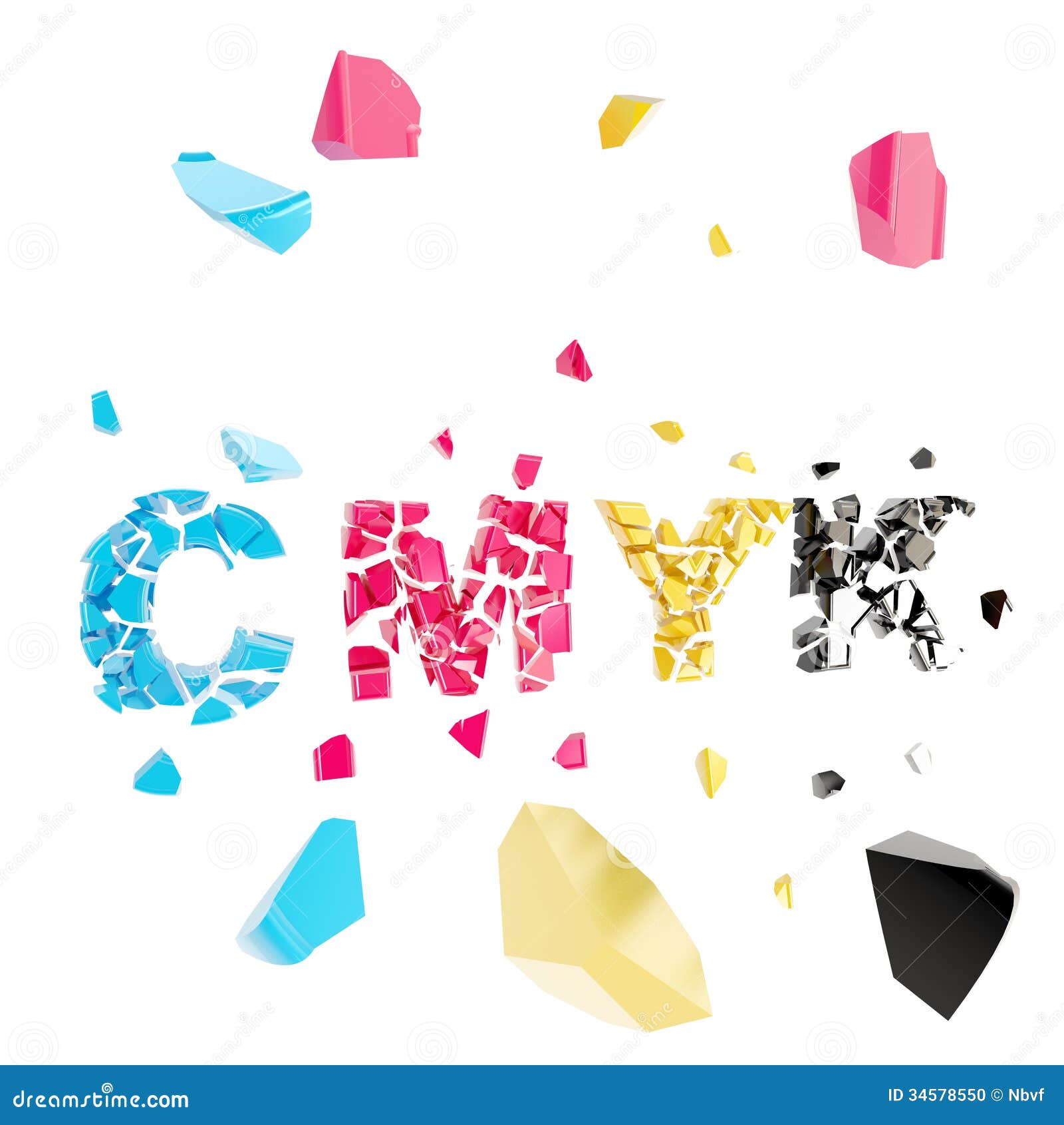 CMYK Broken, Smashed Word Explosion Stock Illustration - Illustration ...