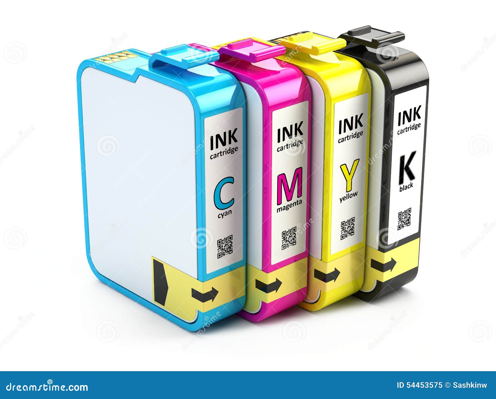 CMYK Cartridges For Colour Inkjet Printer Isolated On White. Stock ...
