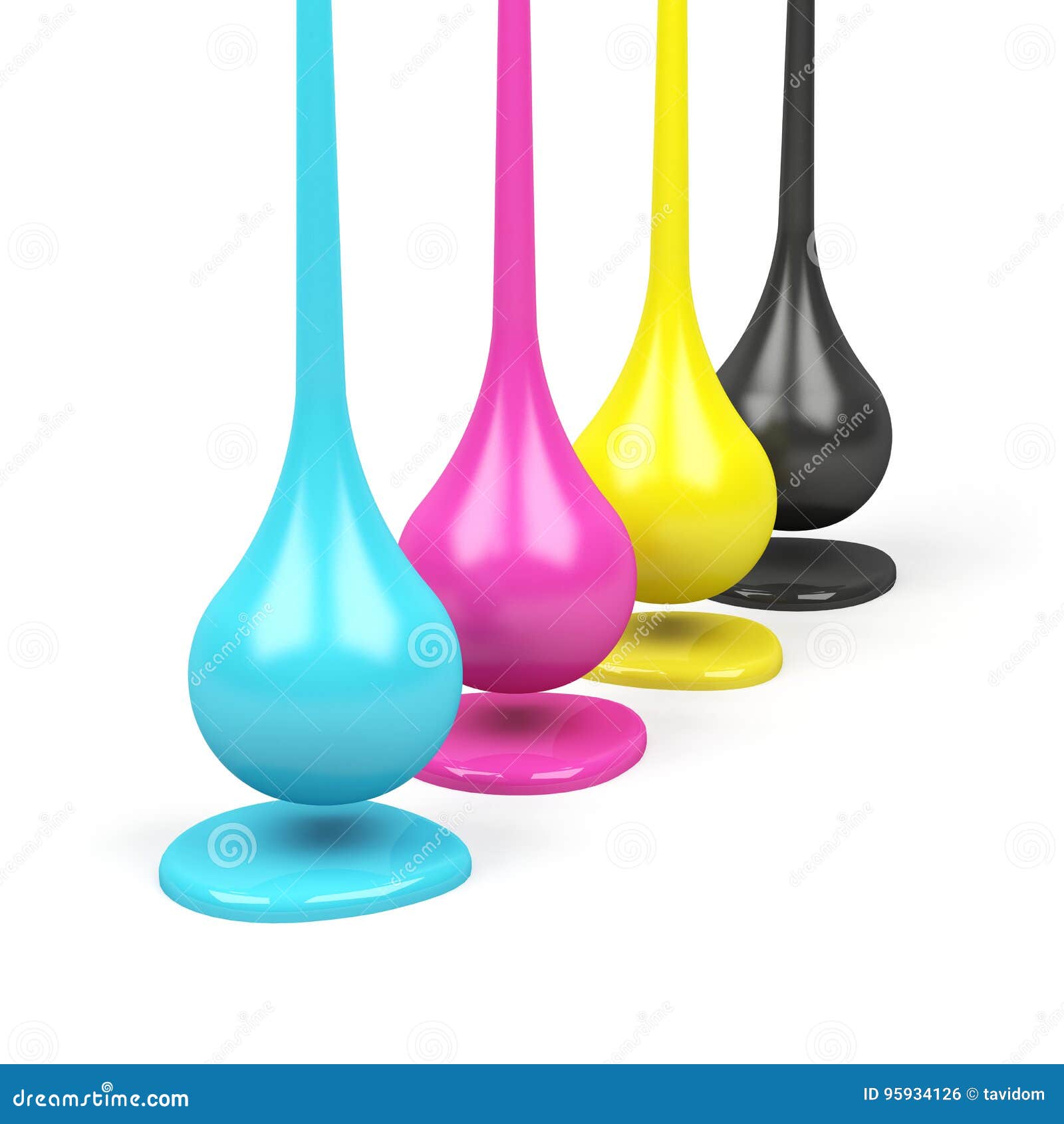 CMYK Concept with Four Drop. 3d Rendering. Stock Illustration ...
