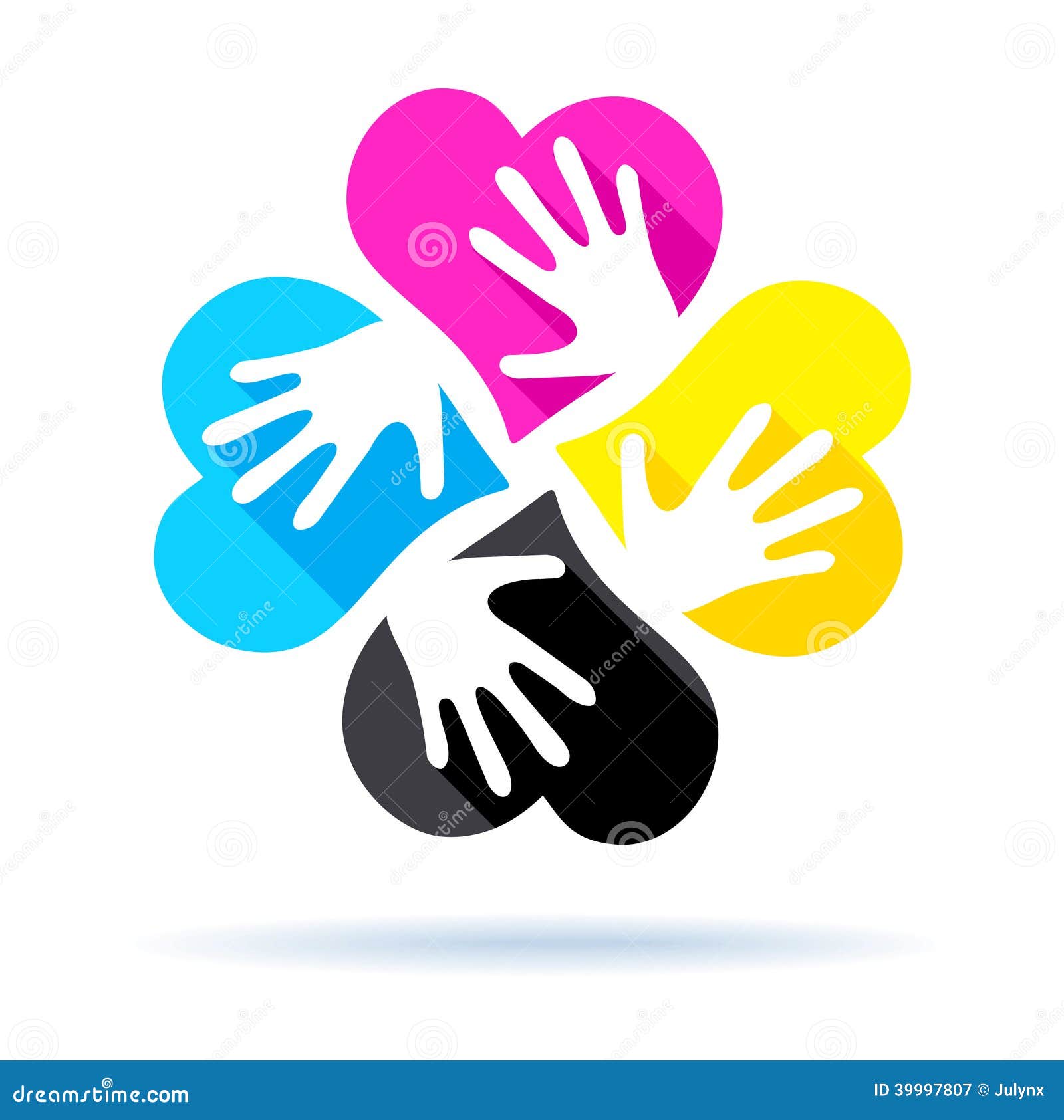 CMYK Concept - Four Hearts with Hands Stock Vector - Illustration of ...