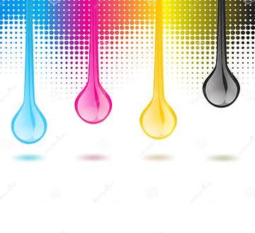 CMYK Drops Dripping from a Raster Background Stock Vector ...