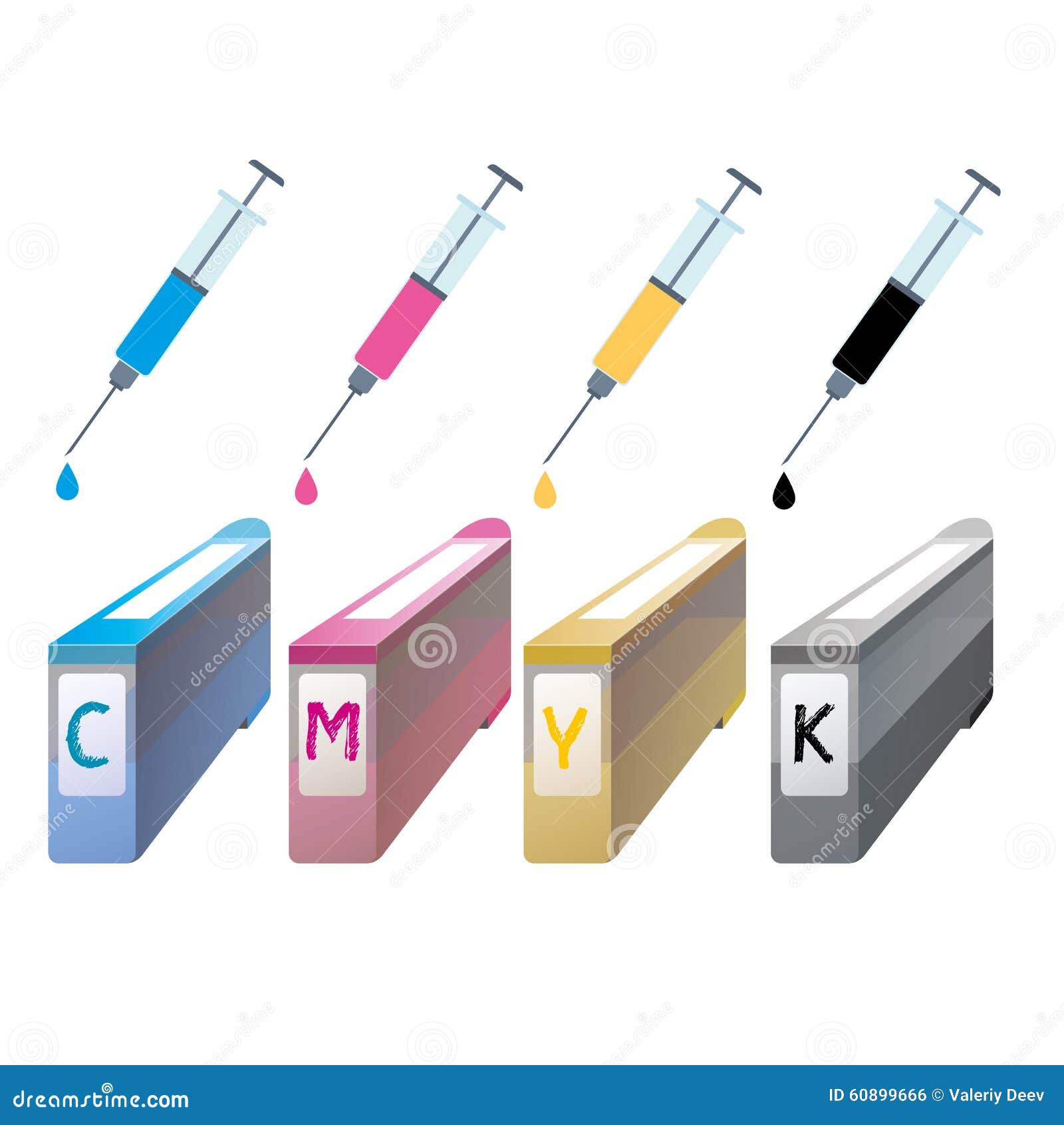 CMYK Ink Cartridges in Perspective. Syringe with a Drop Stock Vector ...
