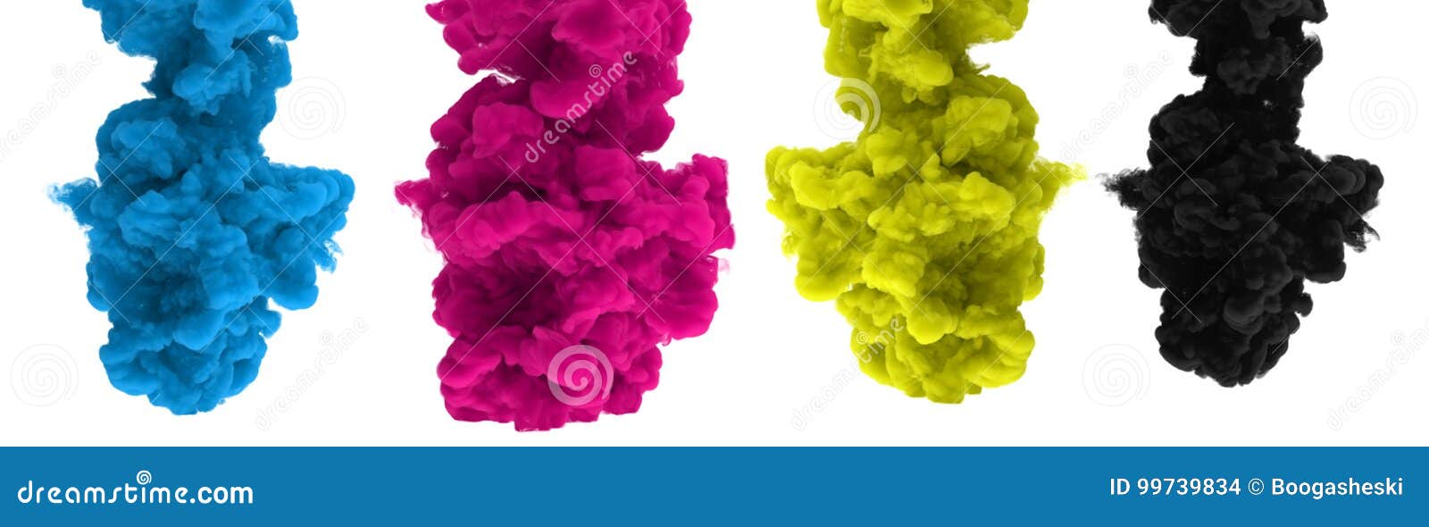 CMYK Ink-drops on a White Background - 3D Render Stock Illustration ...