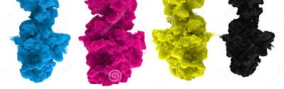 CMYK Ink-drops on a White Background - 3D Render Stock Illustration ...