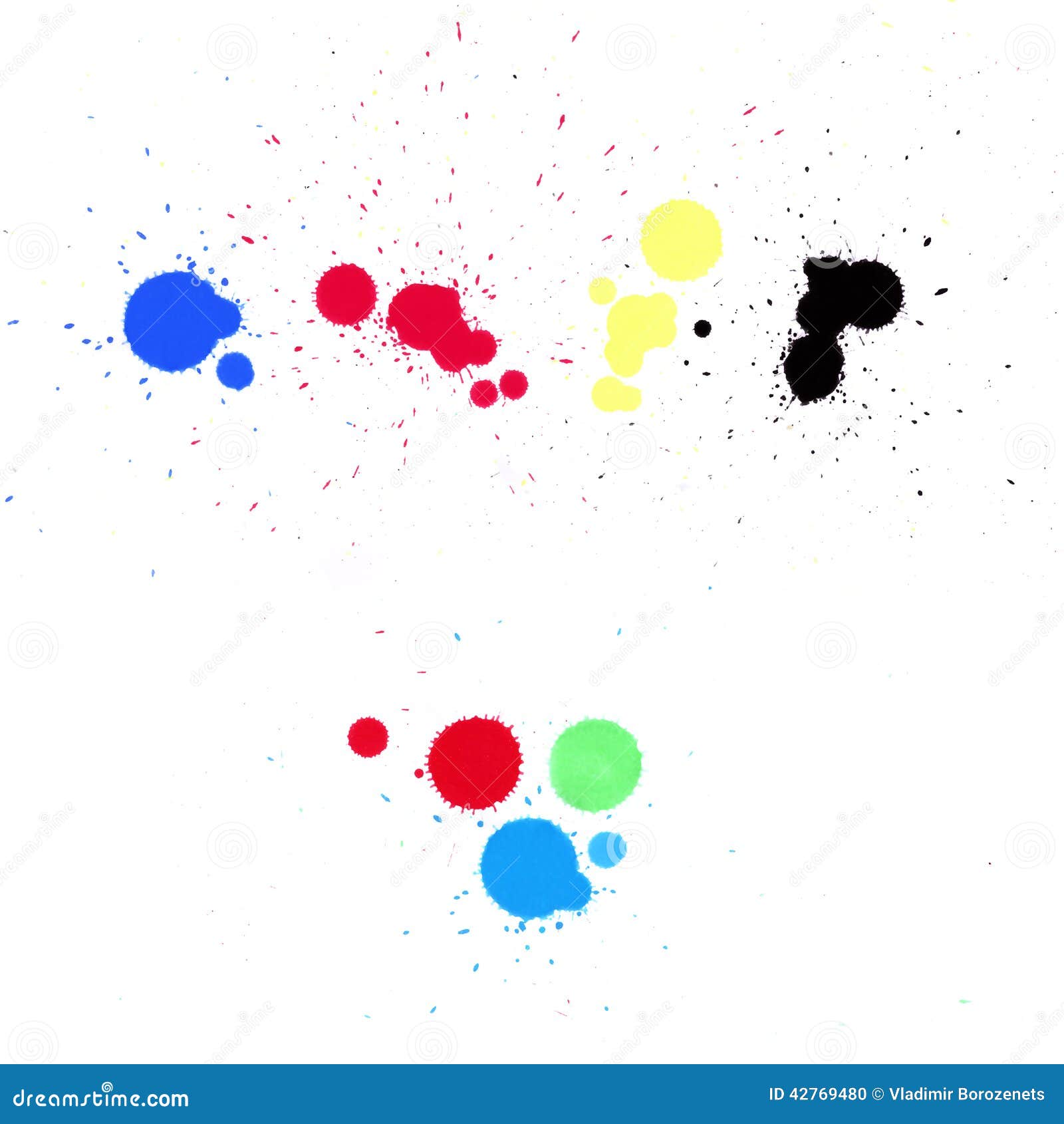 CMYK and RGB Ink Splashed Drops Isolated on White Background Stock ...