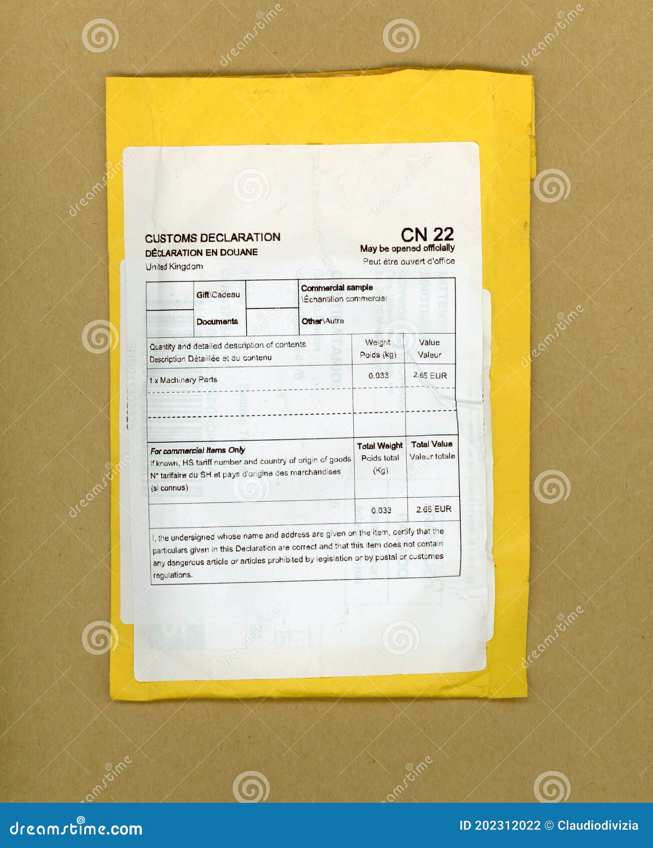 CN22 Customs Declaration for International Shipping Editorial ...