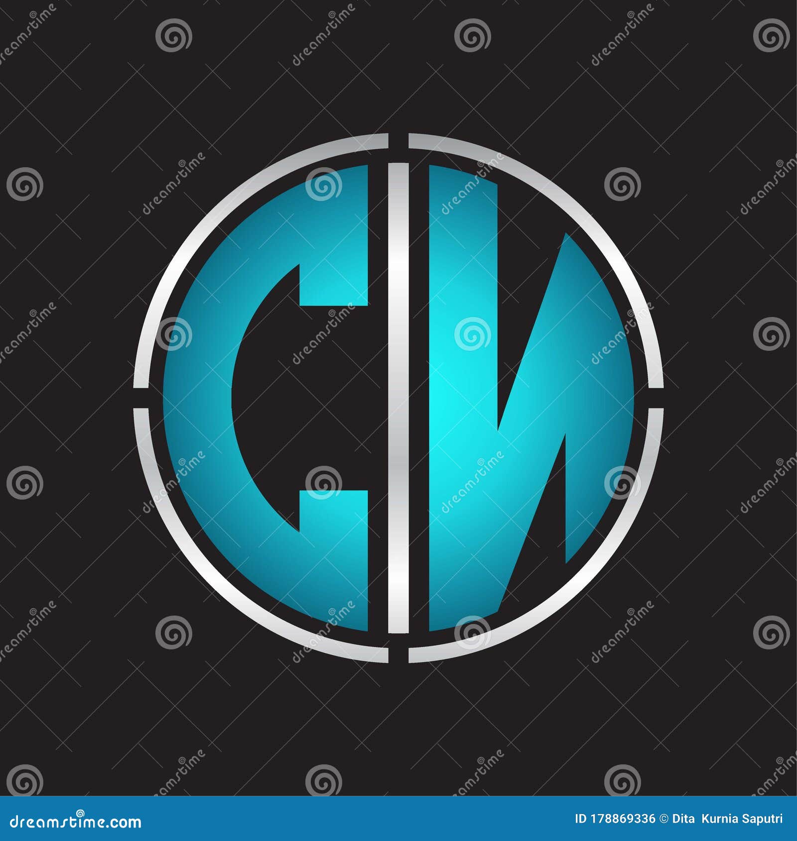 CN Logo Initial with Circle Line Cut Design Template on Blue Colors ...