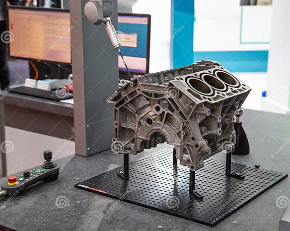 CMM inspecting engine part stock image. Image of factory - 134602167