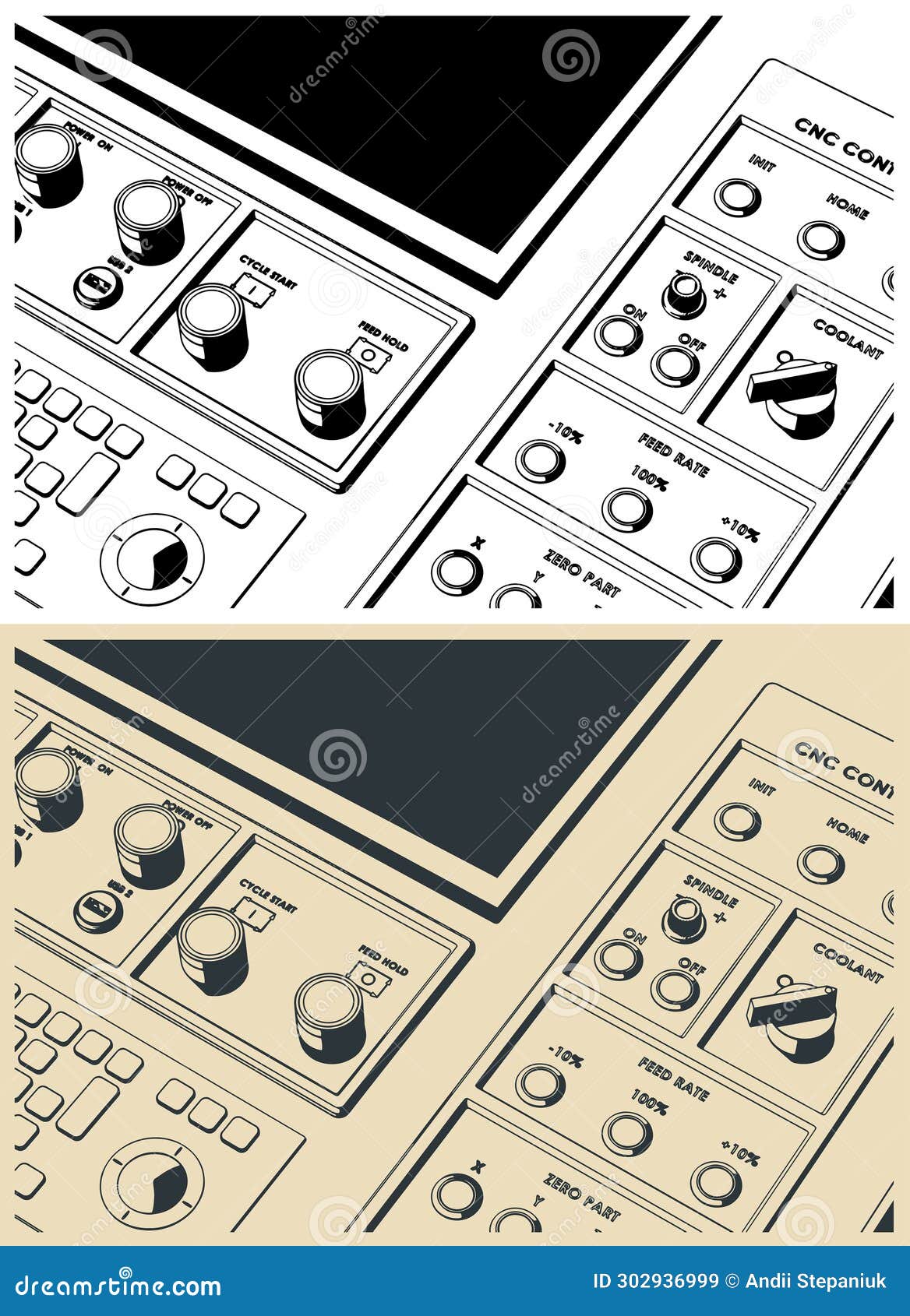CNC control panel close-up stock vector. Illustration of keyboard ...