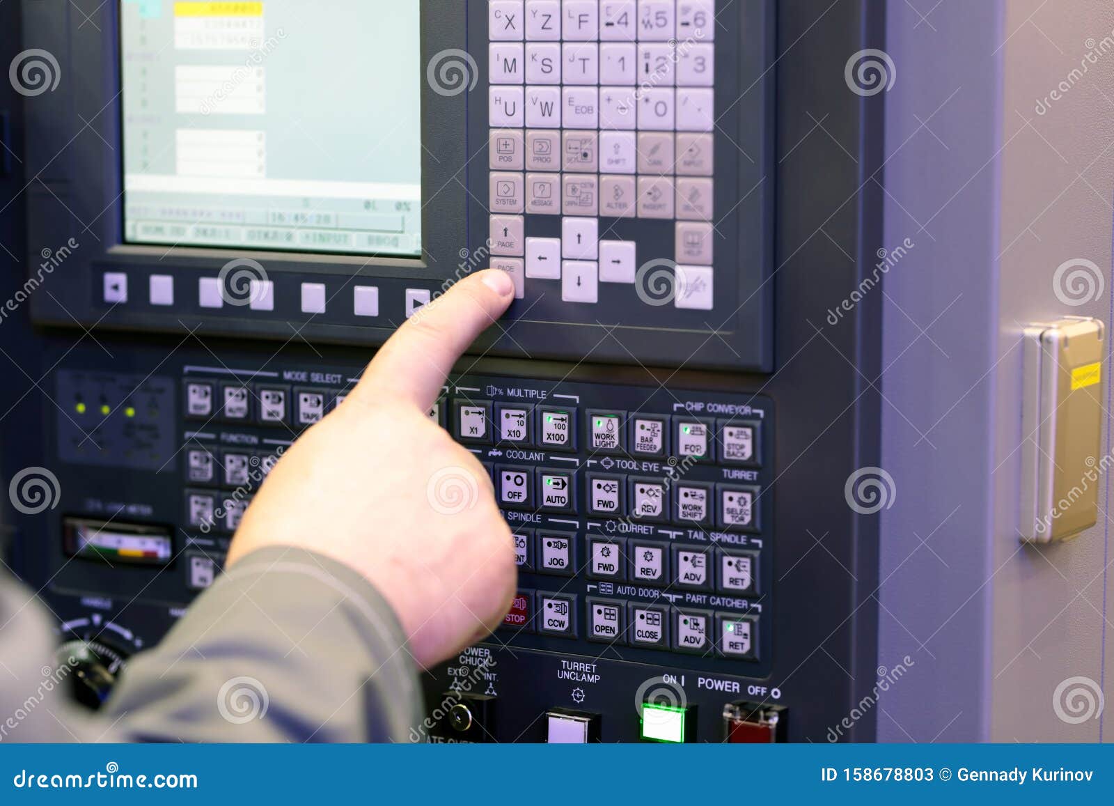 CNC Control Setup for Milling and Turning Stock Image - Image of finger ...