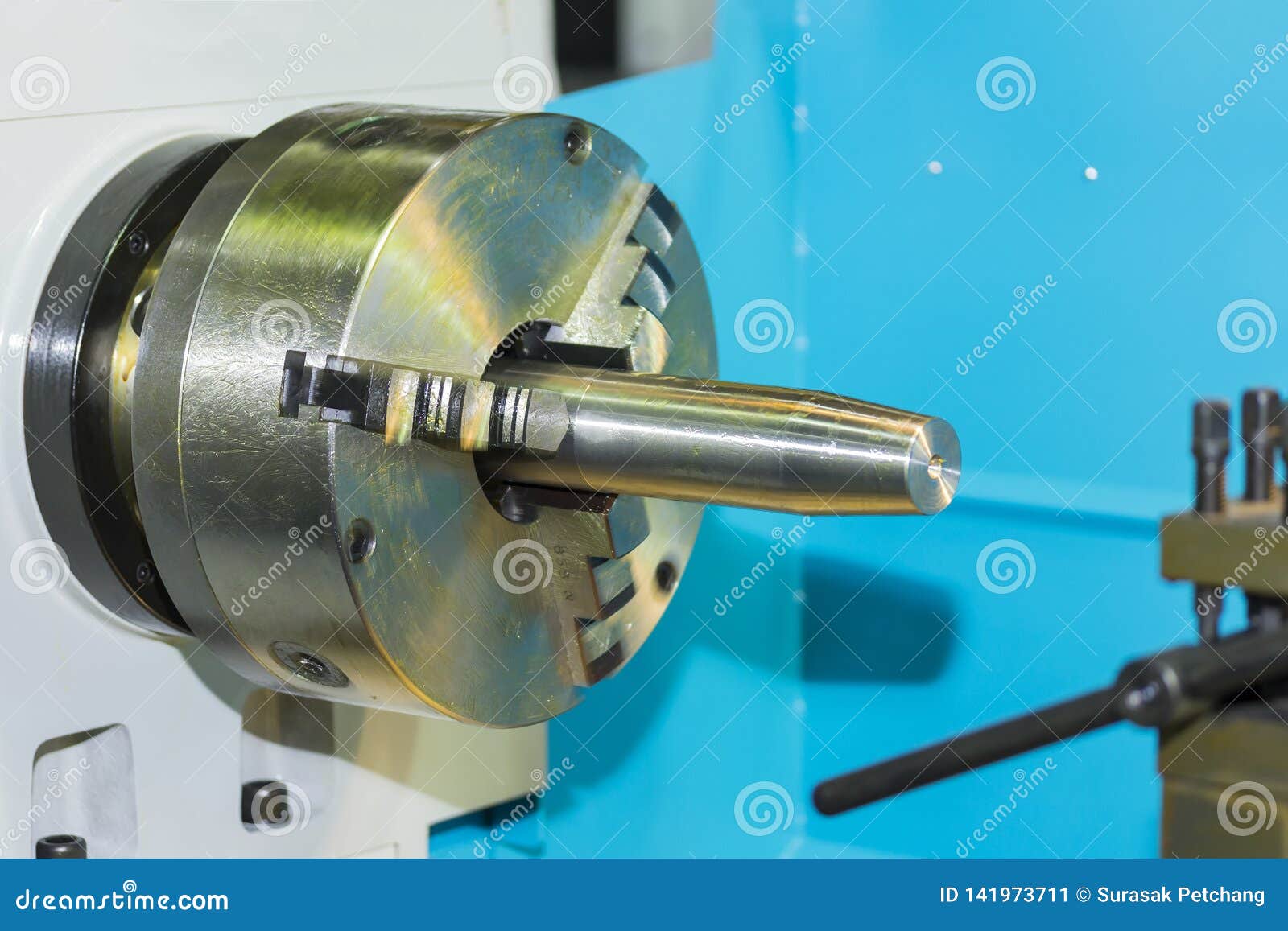 Cnc Industrial Lathe Turning Spindle Chuck And Product Part On Machine Stock Image Image Of