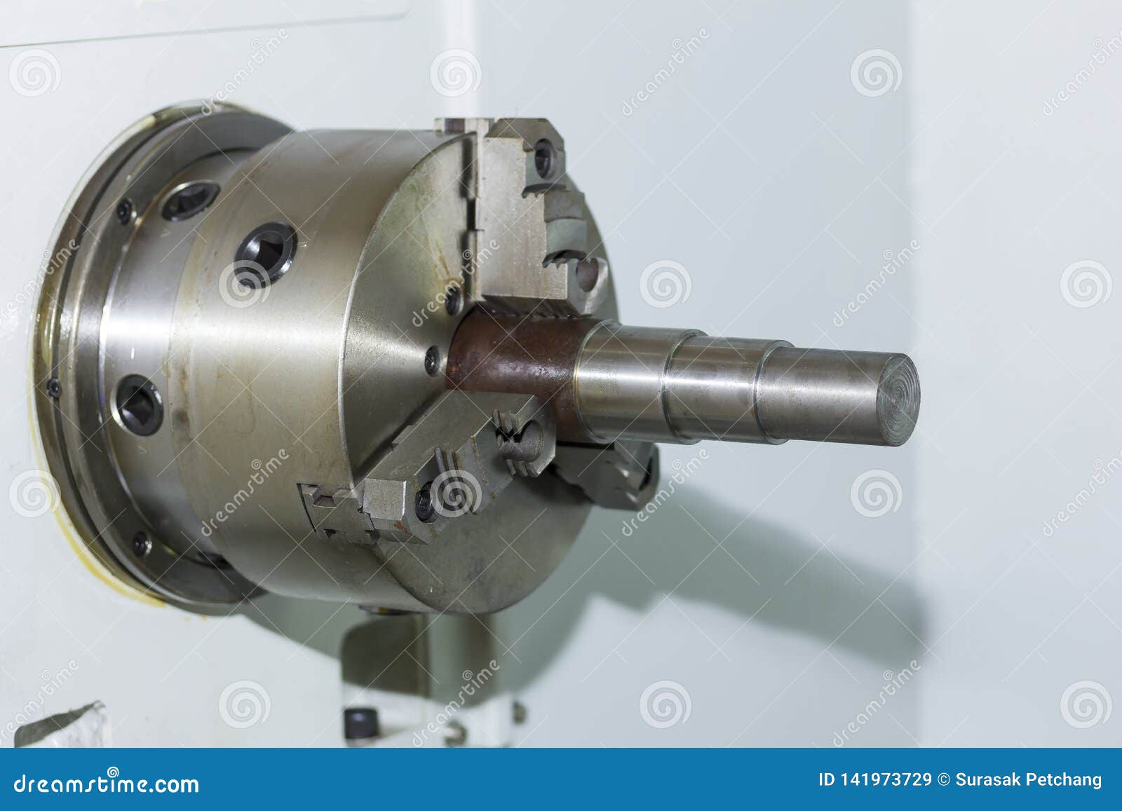 Cnc Industrial Lathe Turning Spindle Chuck And Product Part On Machine Stock Image Image Of