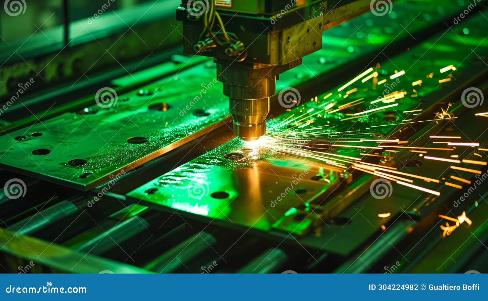 Cnc Laser Cutting Machine in Action. Green Light. Generated by Ai Stock ...