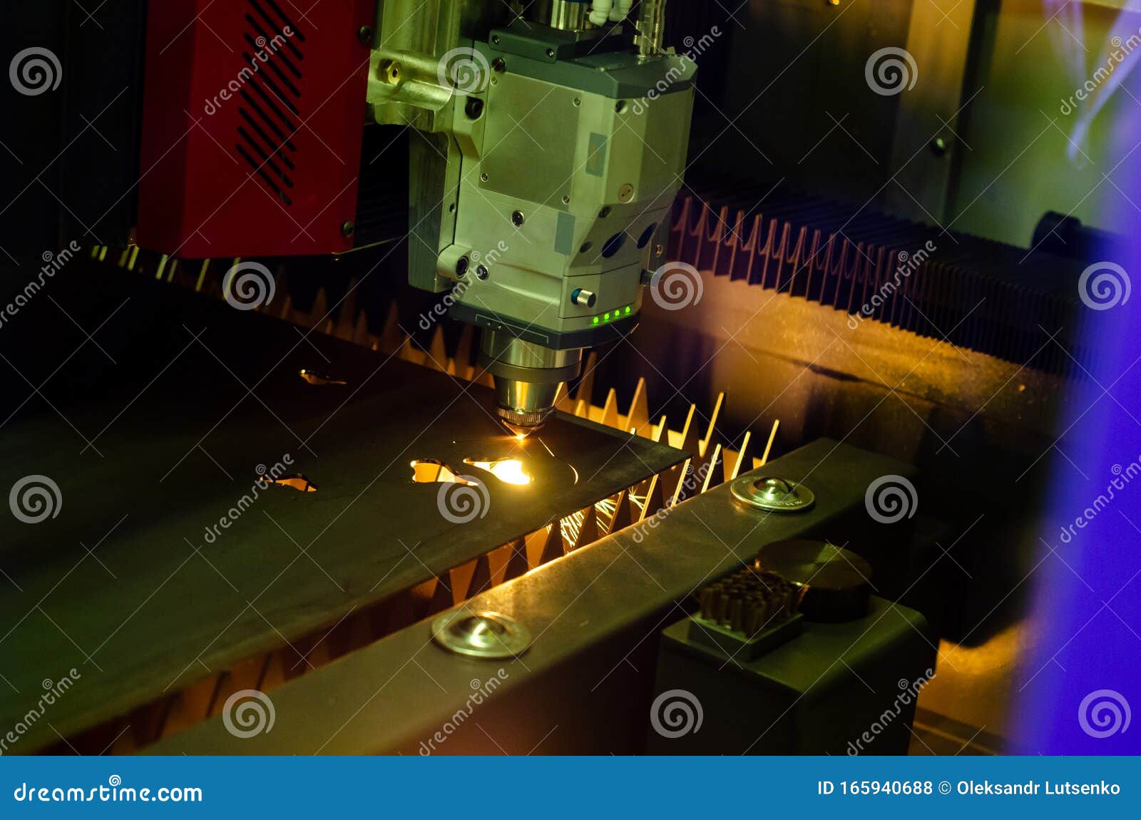 CNC Laser Cutting Machine Working Stock Photo - Image of flames ...