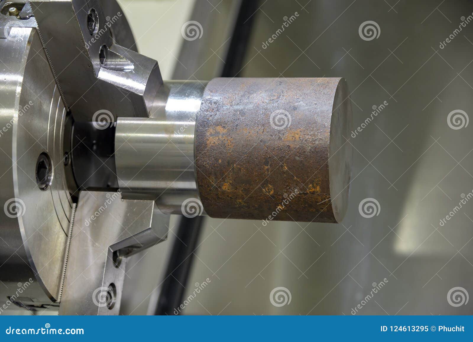 The CNC Lathe Machine Chucking the Raw Material Stock Image - Image of ...
