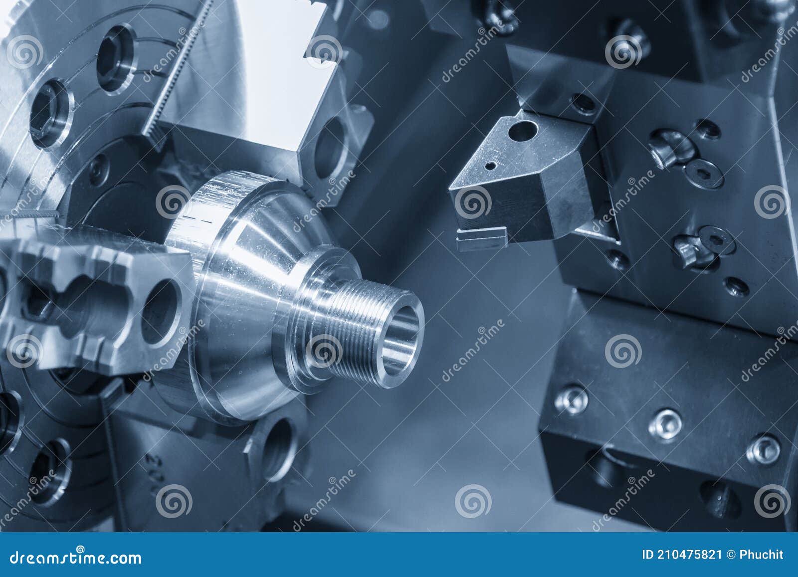 The CNC Lathe Machine Cutting the Metal Cone Shape Parts. Stock Image ...