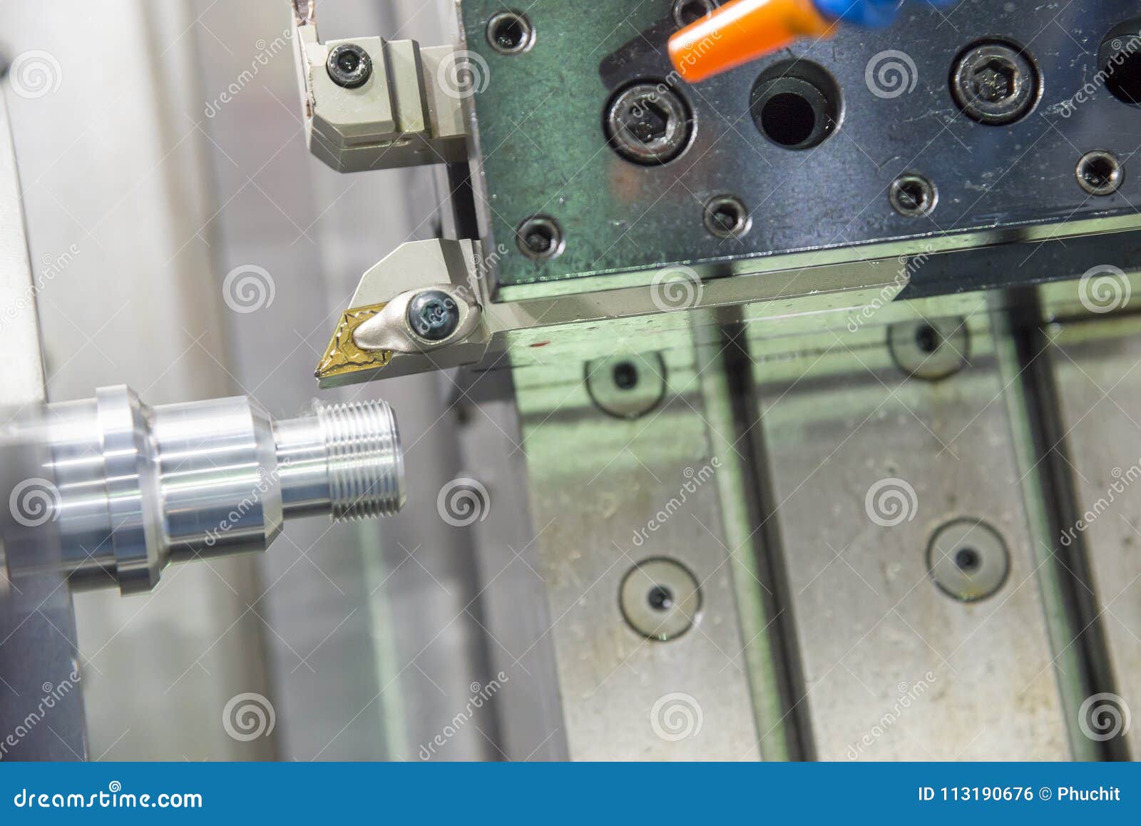 The CNC Lathe Machine Cutting the Thread Stock Photo - Image of pipe ...