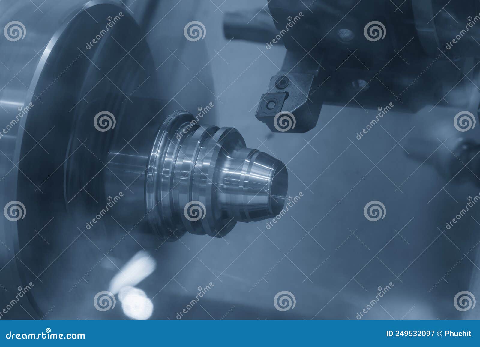 The CNC Lathe Machine Forming Cutting the Metal Cone Shape Parts Stock ...