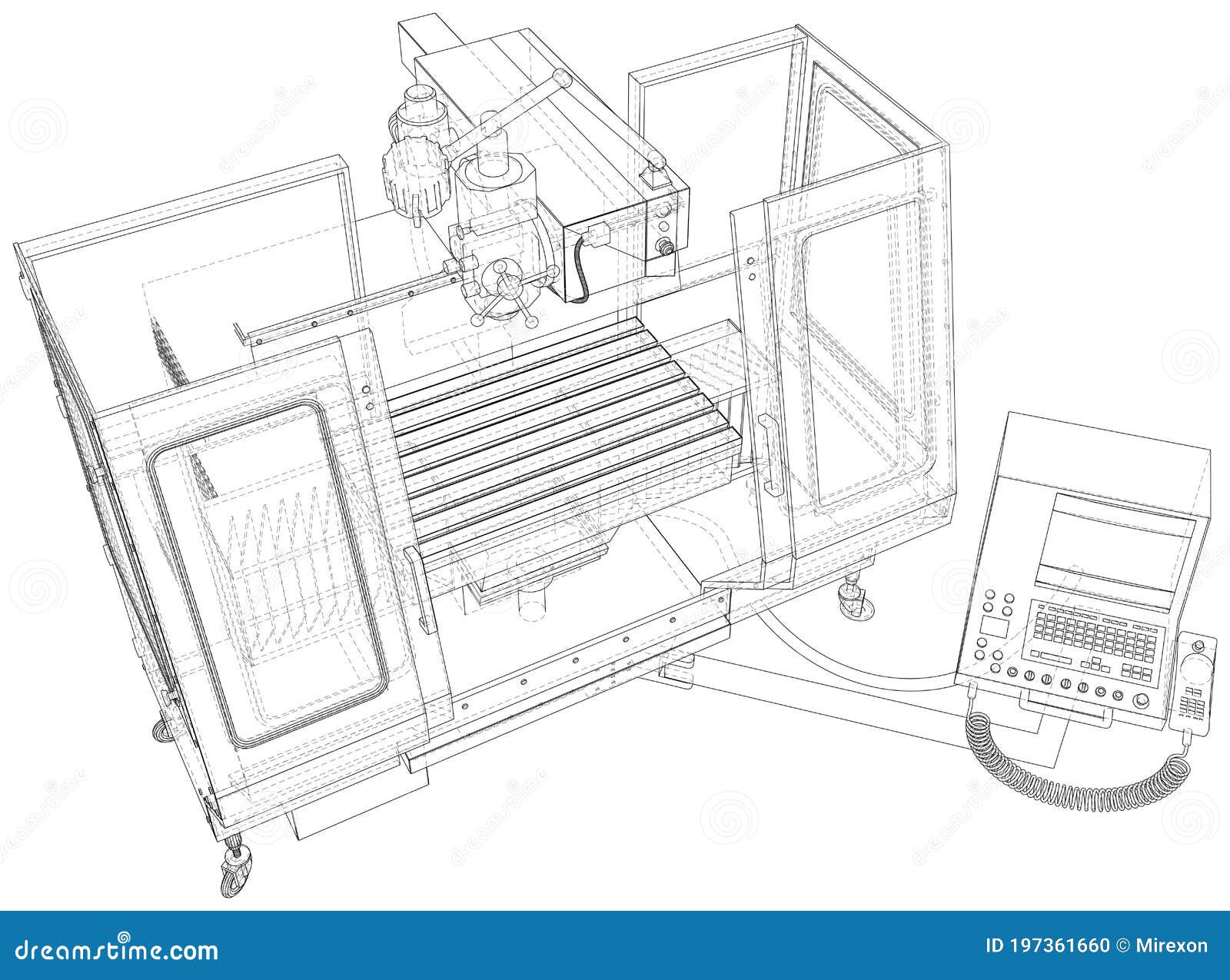 CNC Lathe Machine Illustration Vector. Wire-frame Line Isolated Stock ...