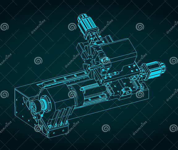 CNC Lathe Machine Isometric Blueprint Stock Vector - Illustration of ...