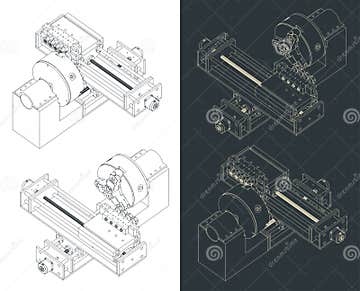 CNC Lathe Machine Isometric Blueprints Stock Vector - Illustration of ...