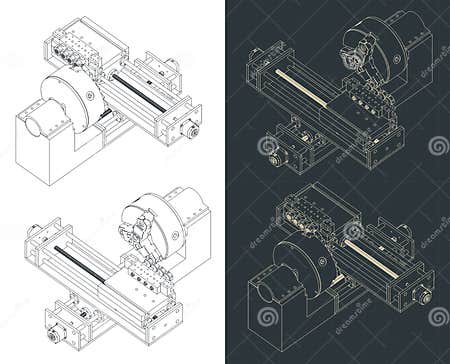 CNC Lathe Machine Isometric Blueprints Stock Vector - Illustration of ...