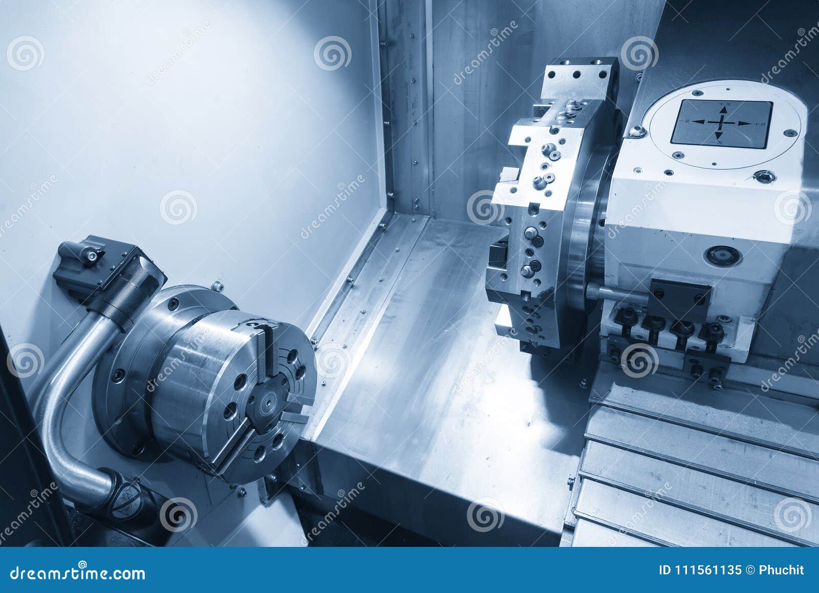 The CNC Lathe Machine in the Light Blue Scene. Stock Image - Image of ...